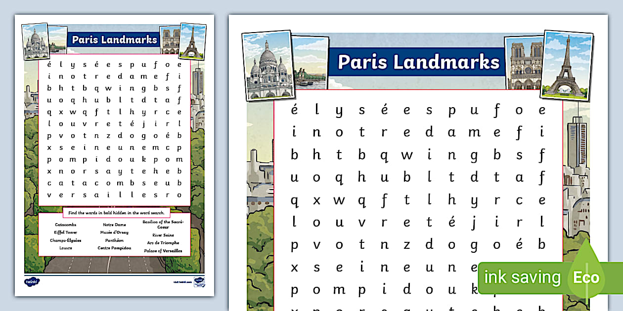 Paris Landmarks Word Search (teacher made) - Twinkl