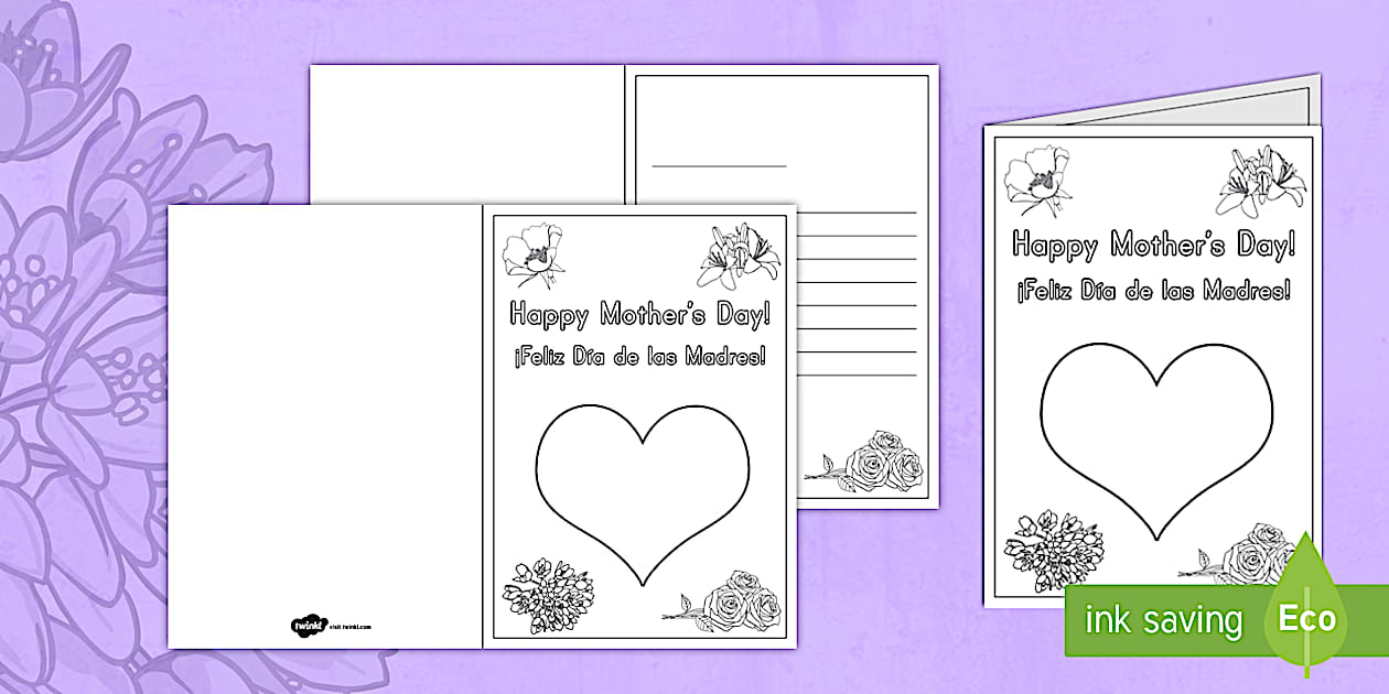 Mother's Day Fingerprint Cards English/Spanish - Twinkl