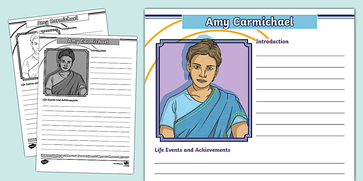 Amy Carmichael Biography Template - Twinkl