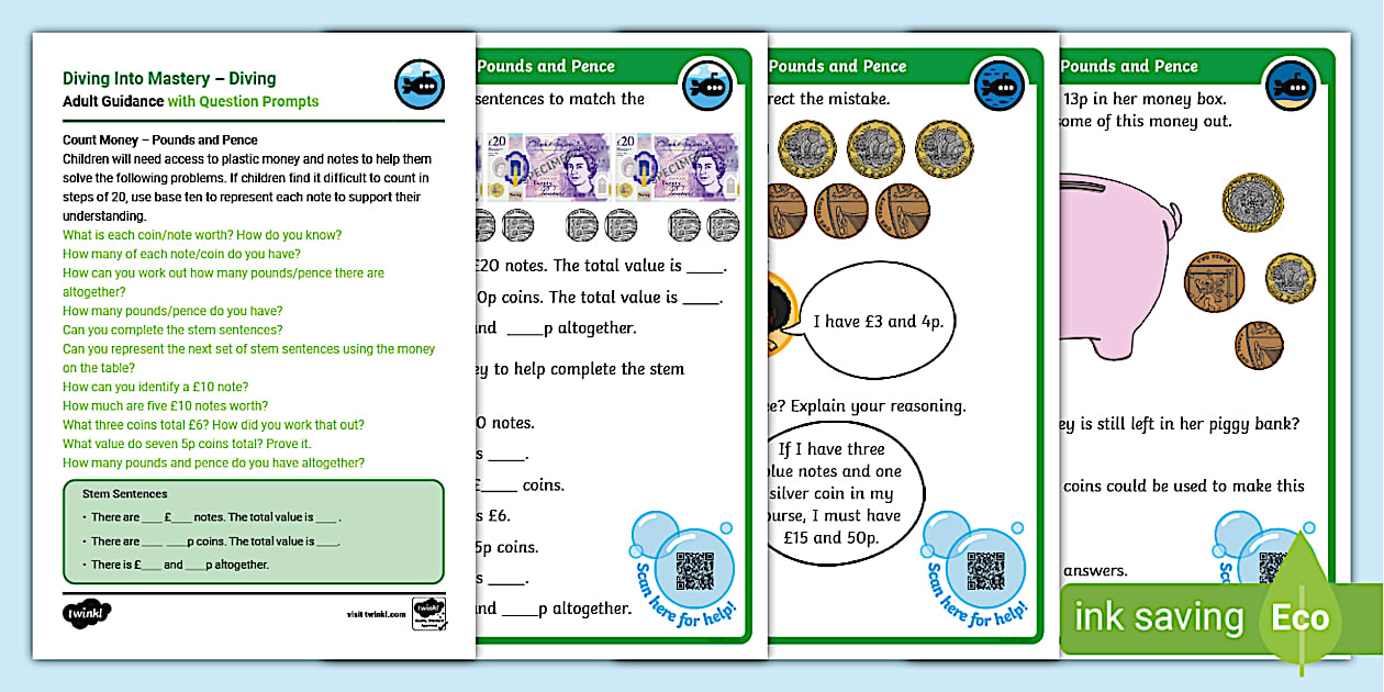 👉 Y2 DiM: Step 3 Count Money - Pounds and Pence Activity Cards