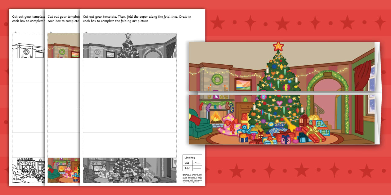 Christmas Folding Art Template - Twinkl Art - Twinkl