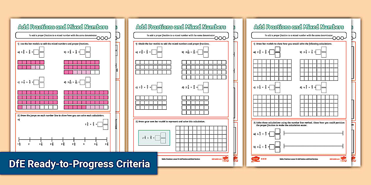 👉 Add Fractions and Mixed Numbers Differentiated Maths Work Sheets