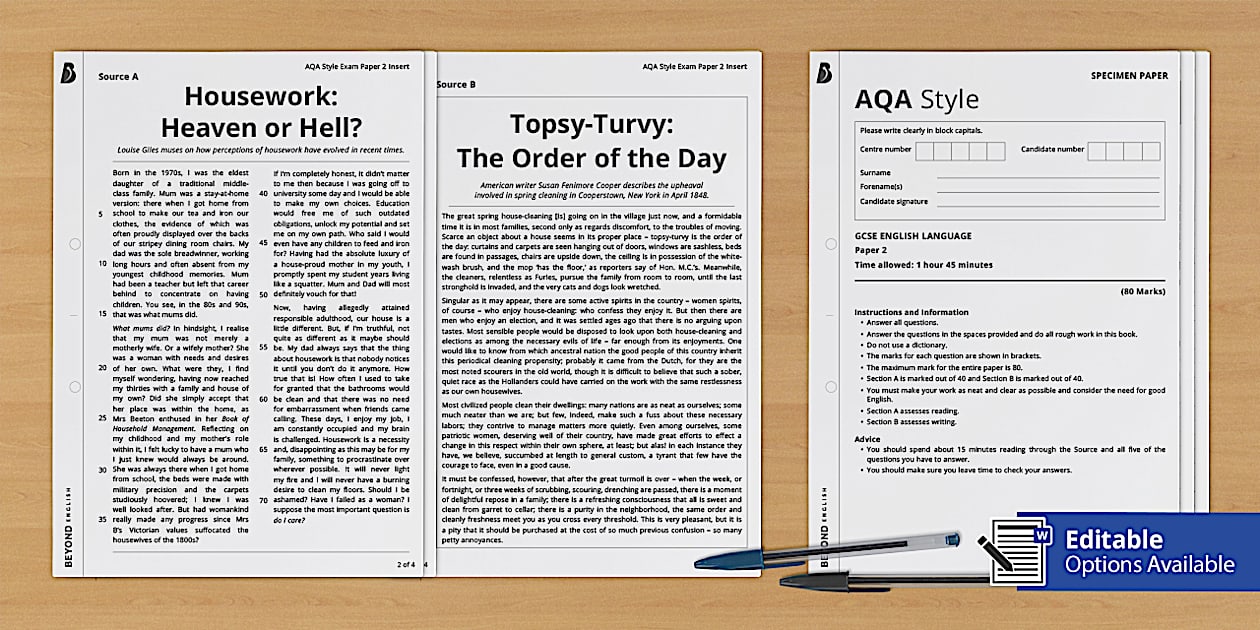 AQA Style GCSE English Language Paper 2 Practice Paper