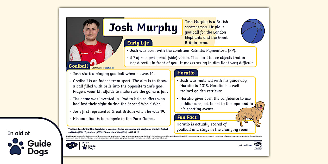 FREE! - Guide Dogs: Josh Murphy Fact File (Ages 5-7) - Twinkl