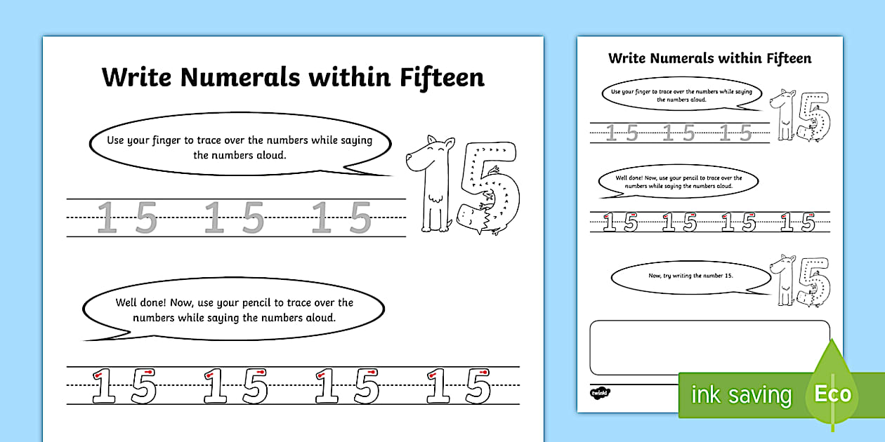 Cursive Write Numerals within 15 - Focusing on 15 Worksheet