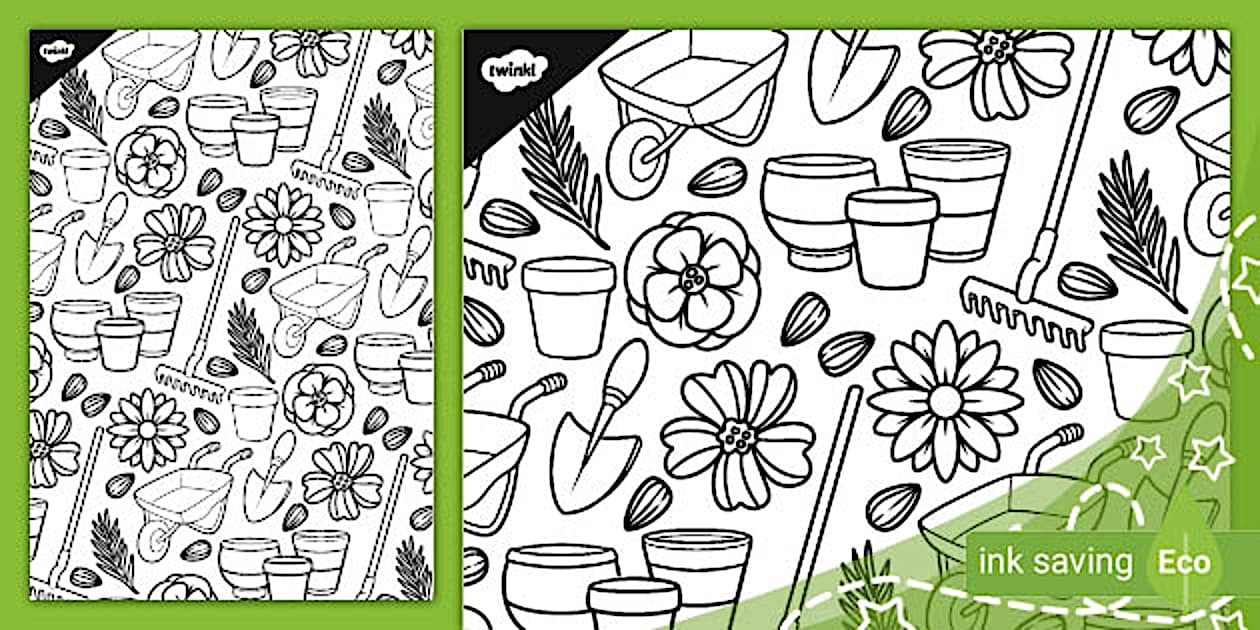 Gardening Pattern Doodle Colouring Sheet (teacher made)