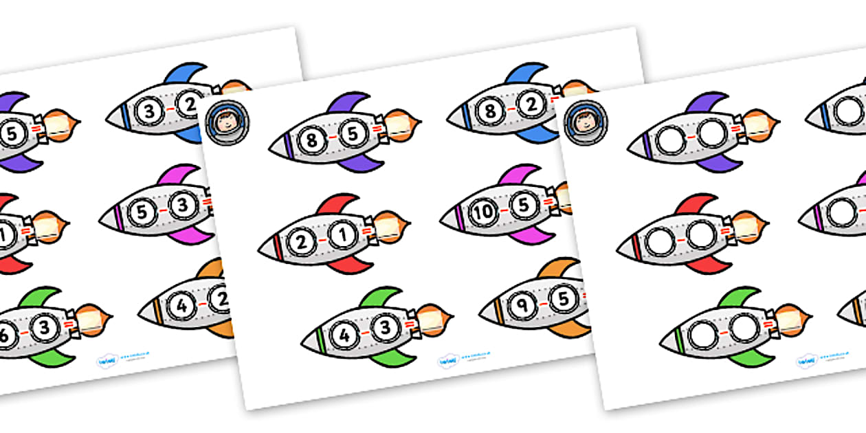 Space Rocket Subtraction Worksheets (teacher made) - Twinkl