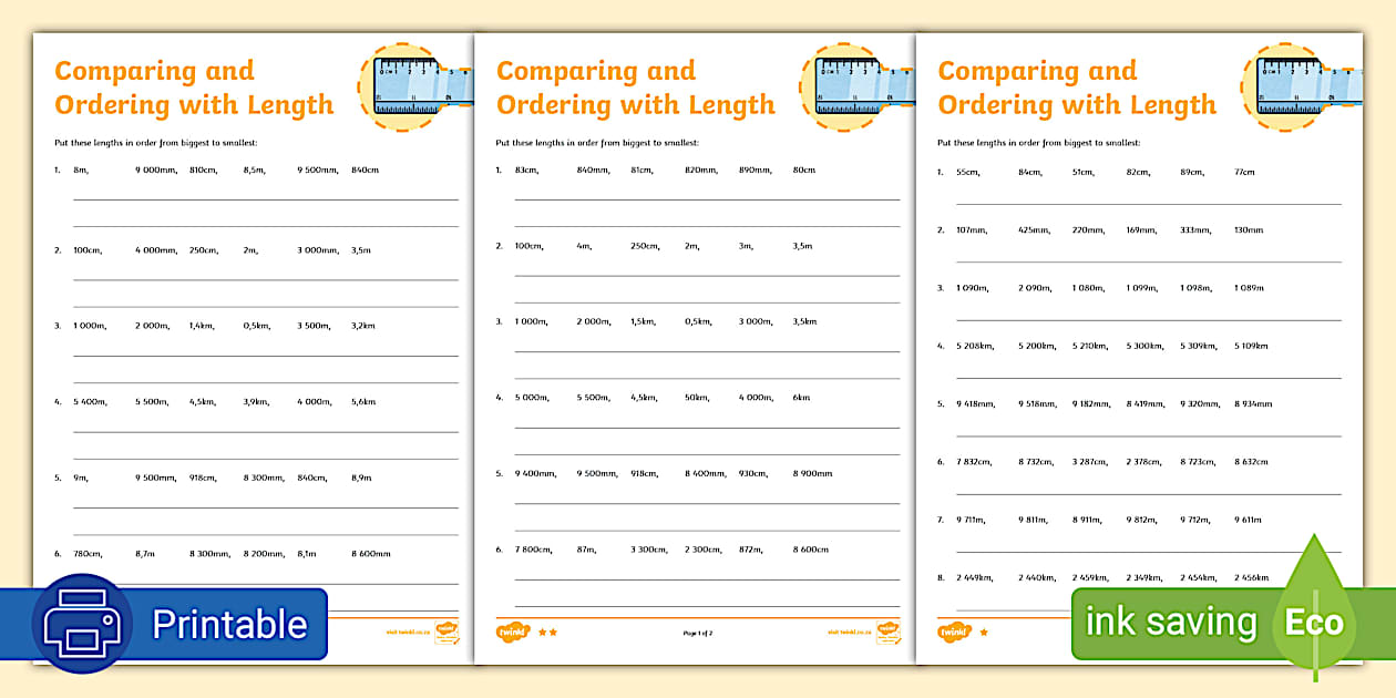 Comparing and Ordering with Length Activity Sheet - Twinkl