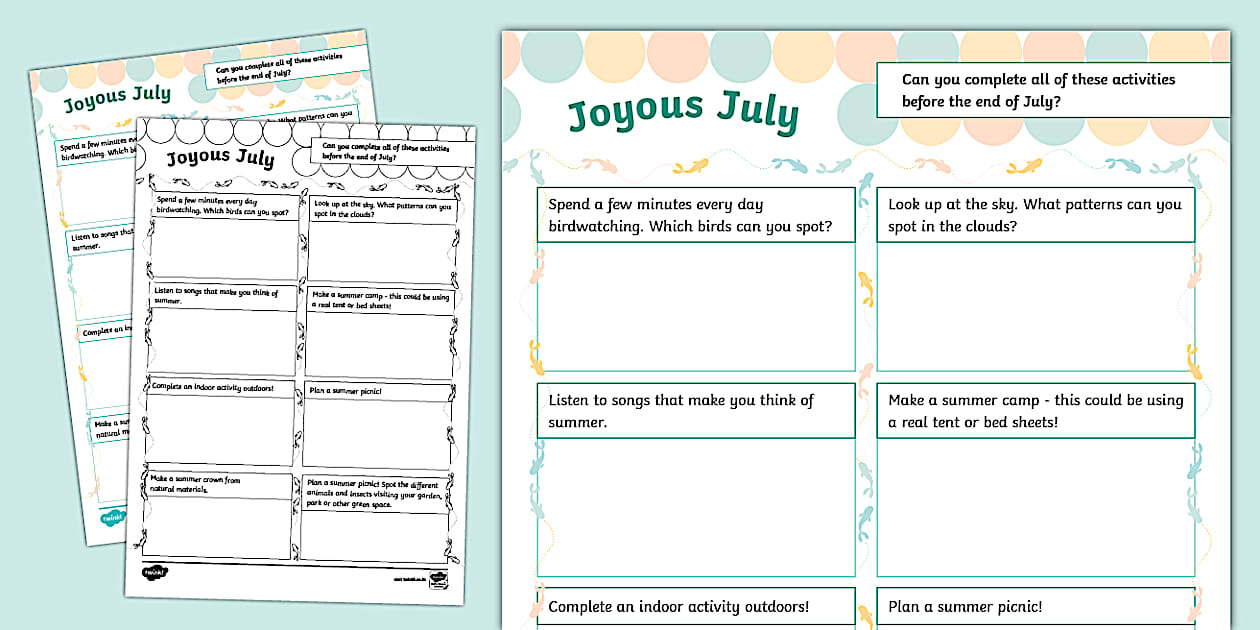 Joyous July Wellbeing Checklist (teacher made) - Twinkl