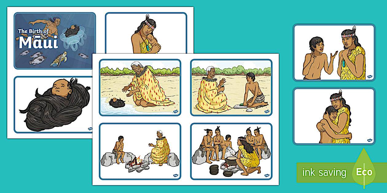 The Birth of Māui Story Sequencing Cards