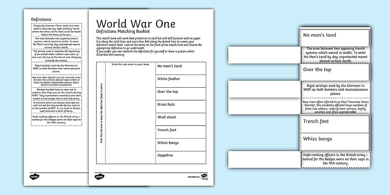 World War One Definition Matching Booklet (teacher made)