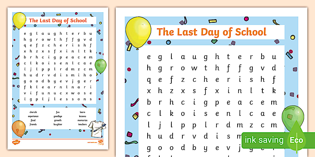 The Last Day of School Word Search