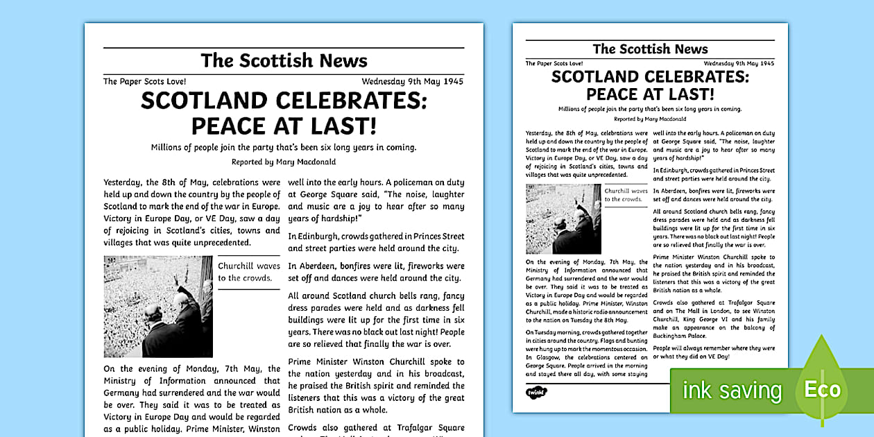 Editable VE Day in Scotland Newspaper Report Example Text