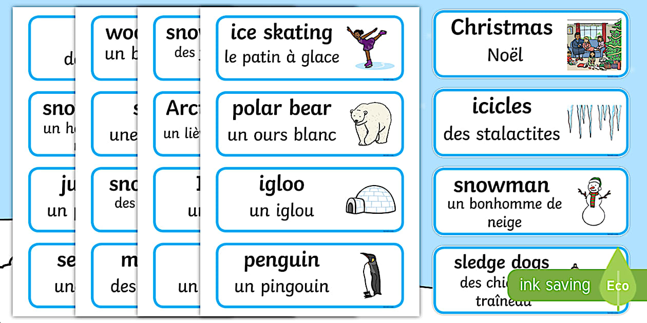 Winter Word Cards English/French (Teacher-Made) - Twinkl