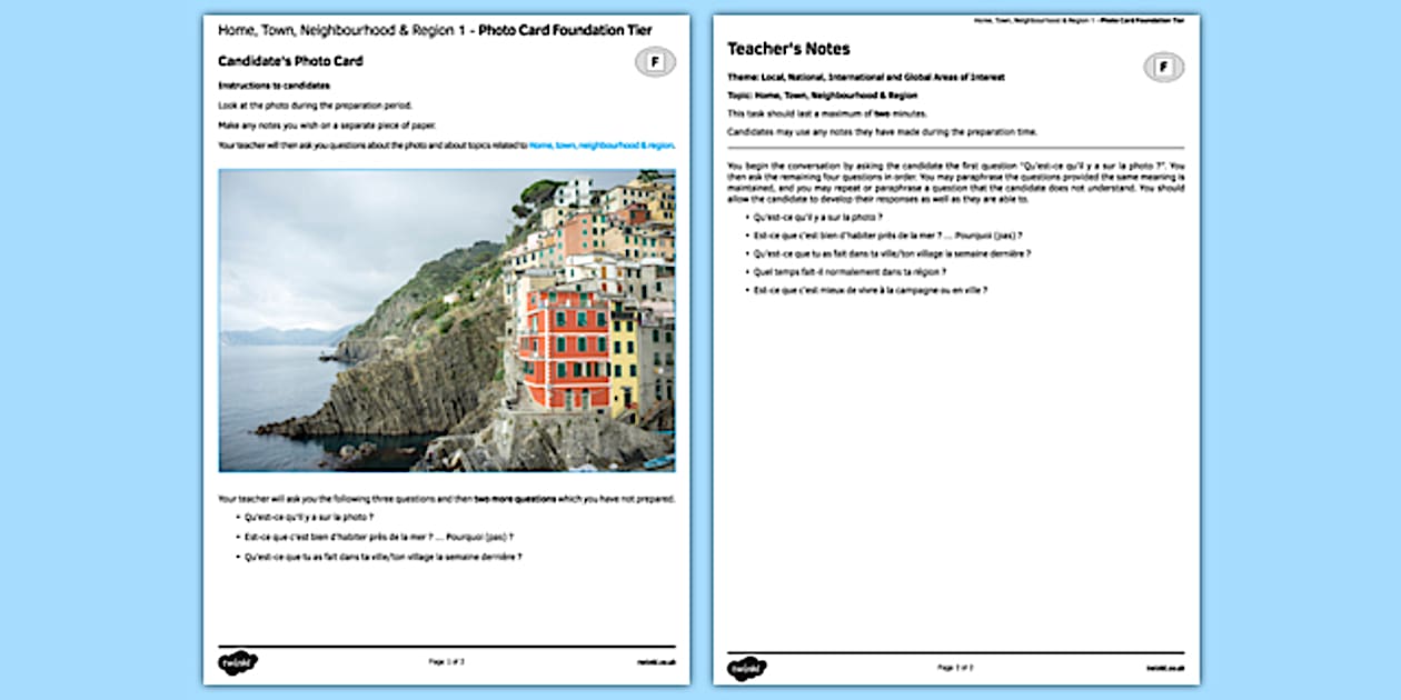 Home, Town, Neighbourhood and Region 1 GCSE Foundation Tier Photo-Card ...