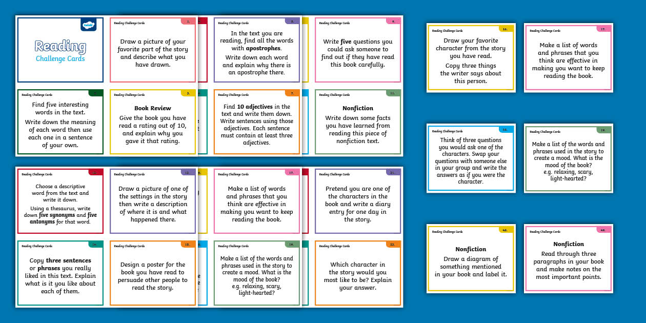 Guided Reading Challenge Cards for 6th-8th Grade - Twinkl