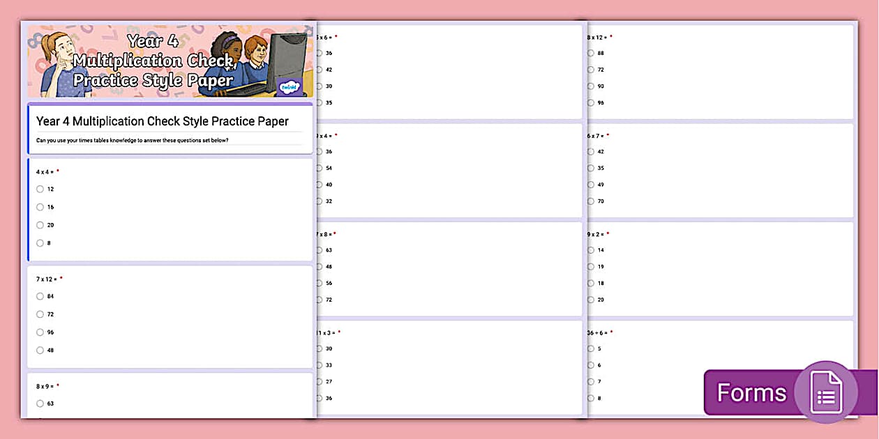 Year 4 Multiplication Check Style Practice Paper - Twinkl