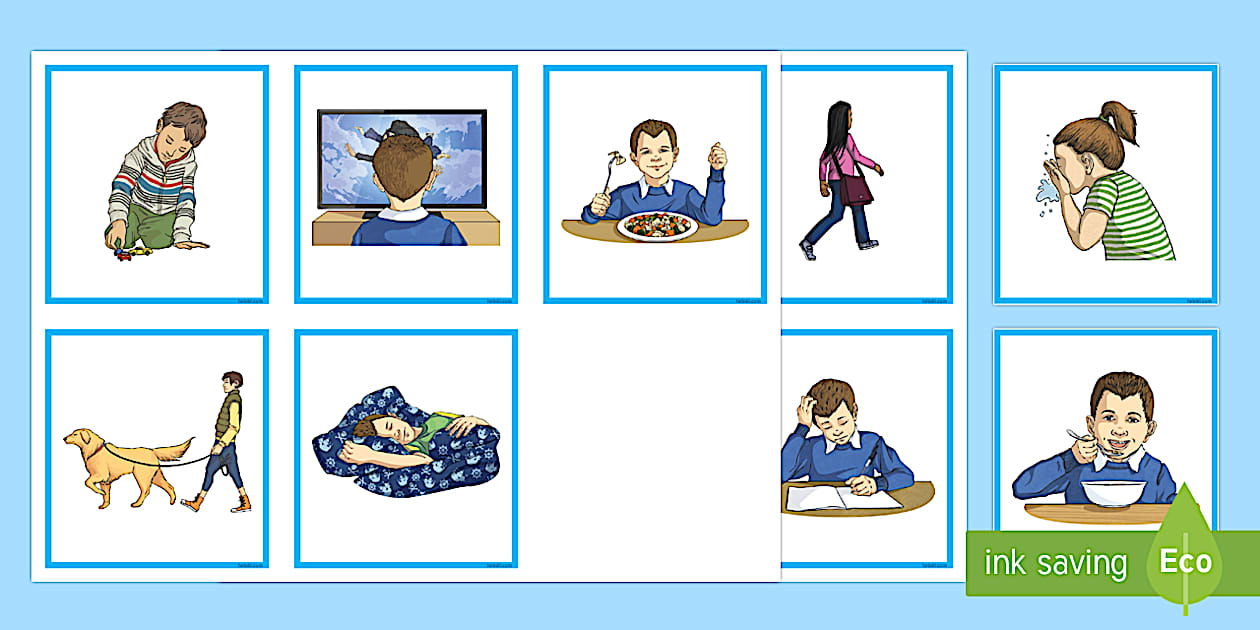 Cartes pour jeu de paires : Ma routine quotidienne - Anglais LV