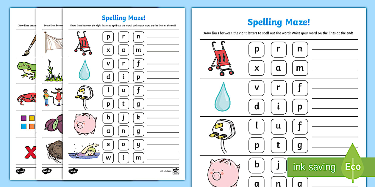 SA CVCC and CCVC Spelling Maze Worksheet - Twinkl