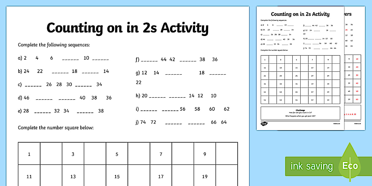 Editable Skip Counting by 2s Worksheet (teacher made)