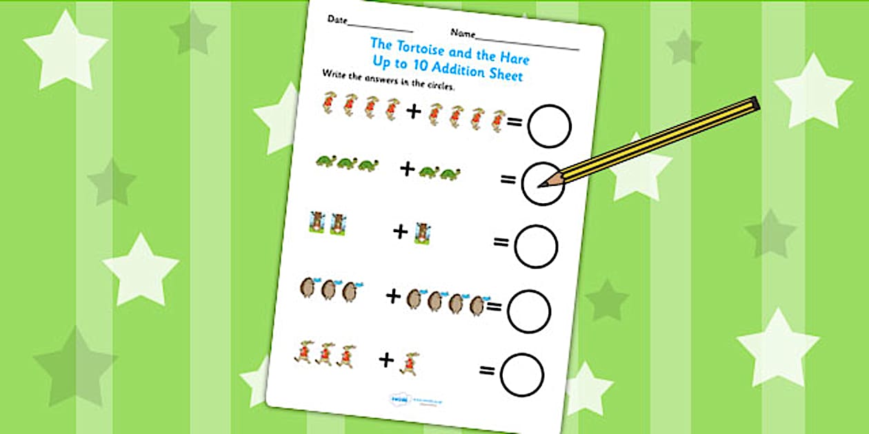 Editable The Tortoise and The Hare Up to 10 Addition Sheet