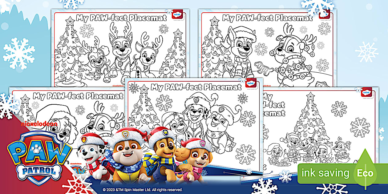 FREE! - PAW Patrol: Christmas Colouring Placemats - Twinkl