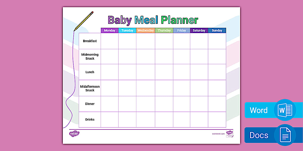 Editable Baby Meal Planner Word & Google Docs (Teacher-Made)