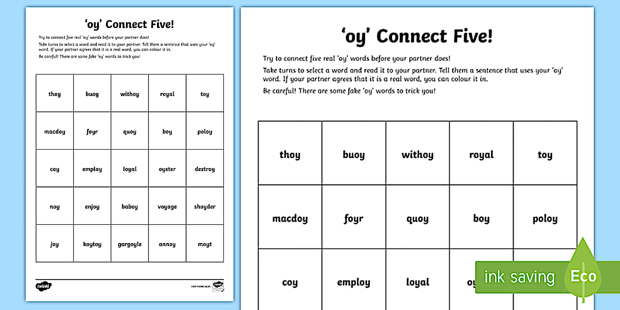 'oy' Sound Connect Five Worksheet - Twinkl