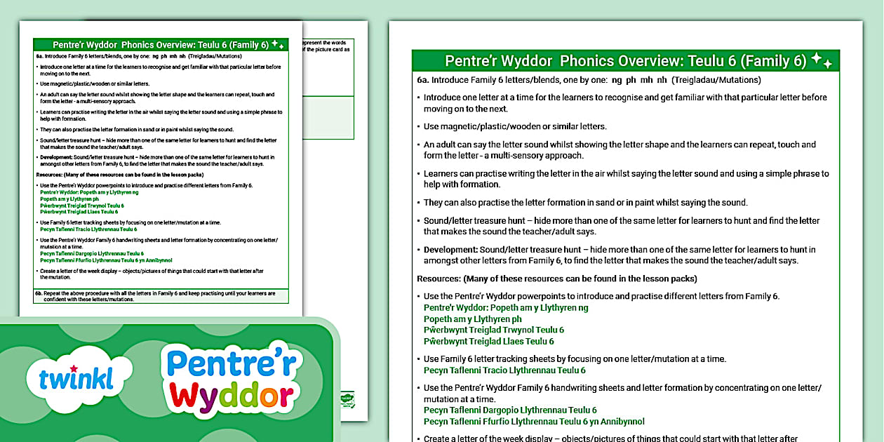 Pentre'r Wyddor Phonics Overview: Teulu 6 (Family 6)