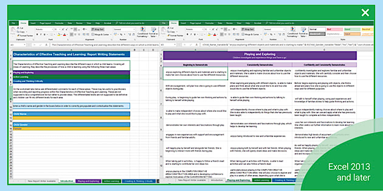 Characteristics of Effective Learning EYFS Report Writing