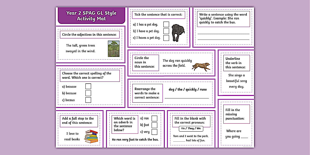 Year 2 SPAG GL Style Activity Mat (teacher made) - Twinkl