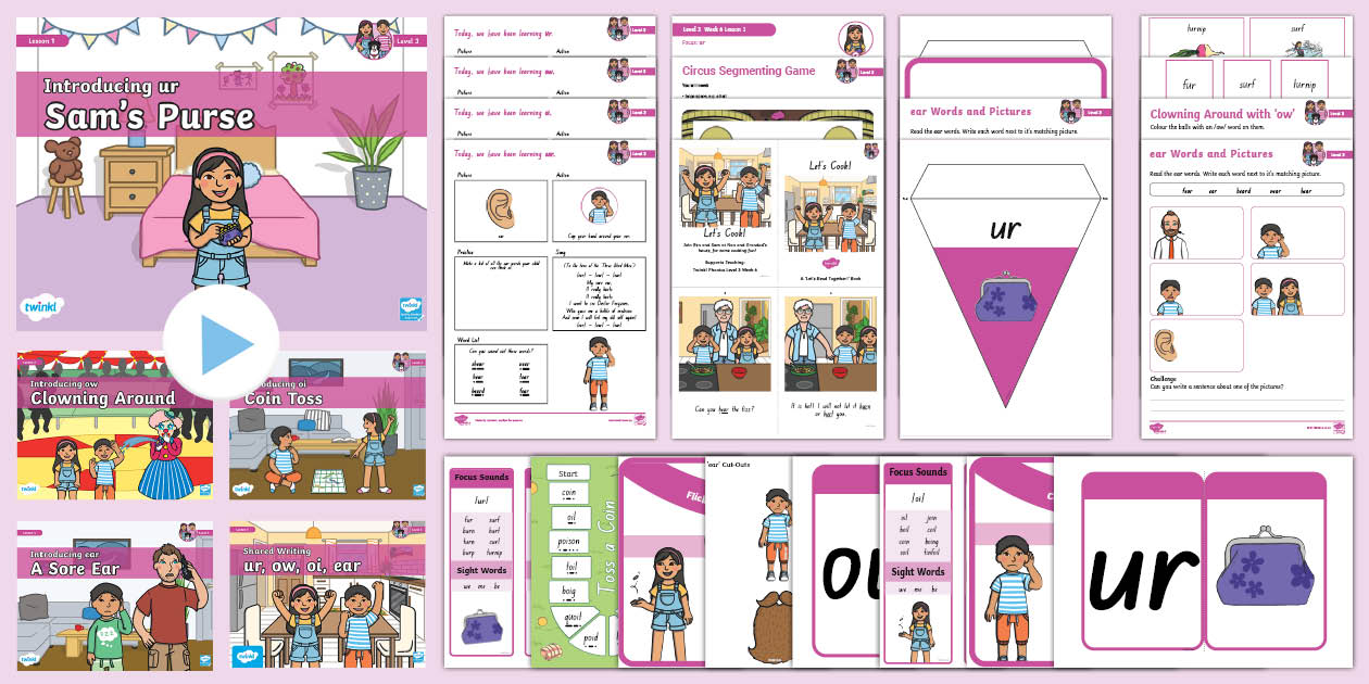 Phonics Weekly Lesson Pack 'ur, ow, oi, 'ear' sound phonics.