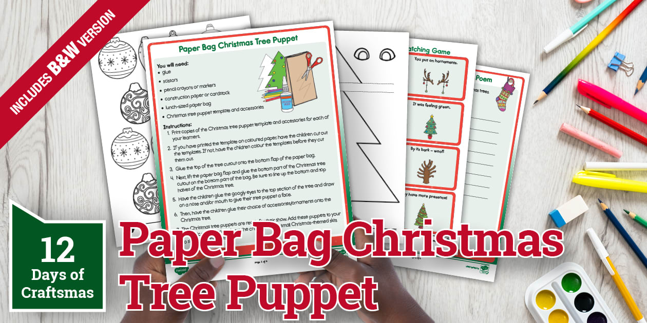 12 Days of Craftsmas: Paper Bag Christmas Tree Puppet