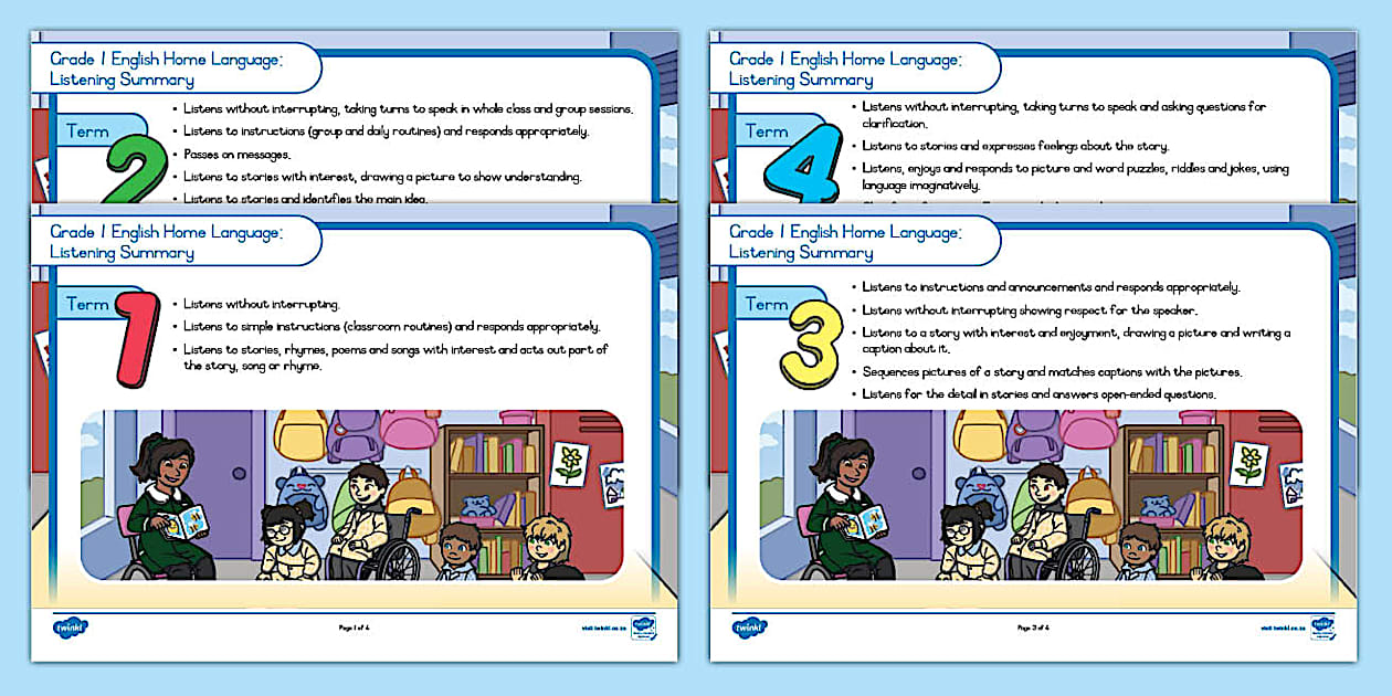Grade 1 English Home Language: Termly Listening Summary