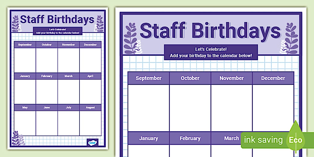 Staff Birthdays Calendar