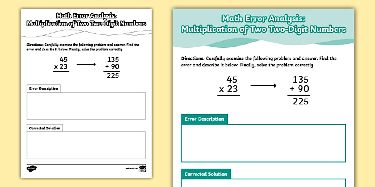 Fourth Grade Math Error Analysis Worksheet: Multiplication