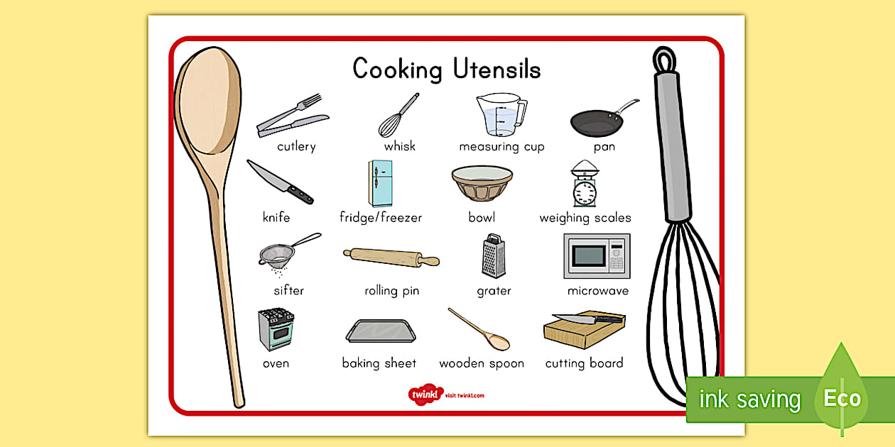 Editable Cooking Utensils Word Mat (teacher made) - Twinkl