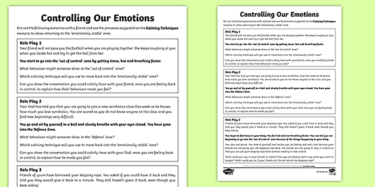 Emotional Stability: Controlling Our Emotions Activity
