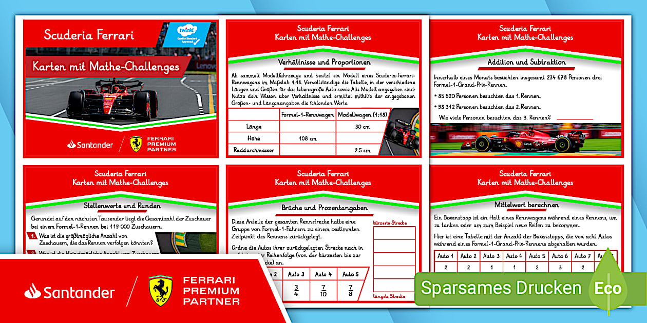 FREE! - Scuderia Ferrari F1: Karten mit Mathe-Challenges für ältere ...