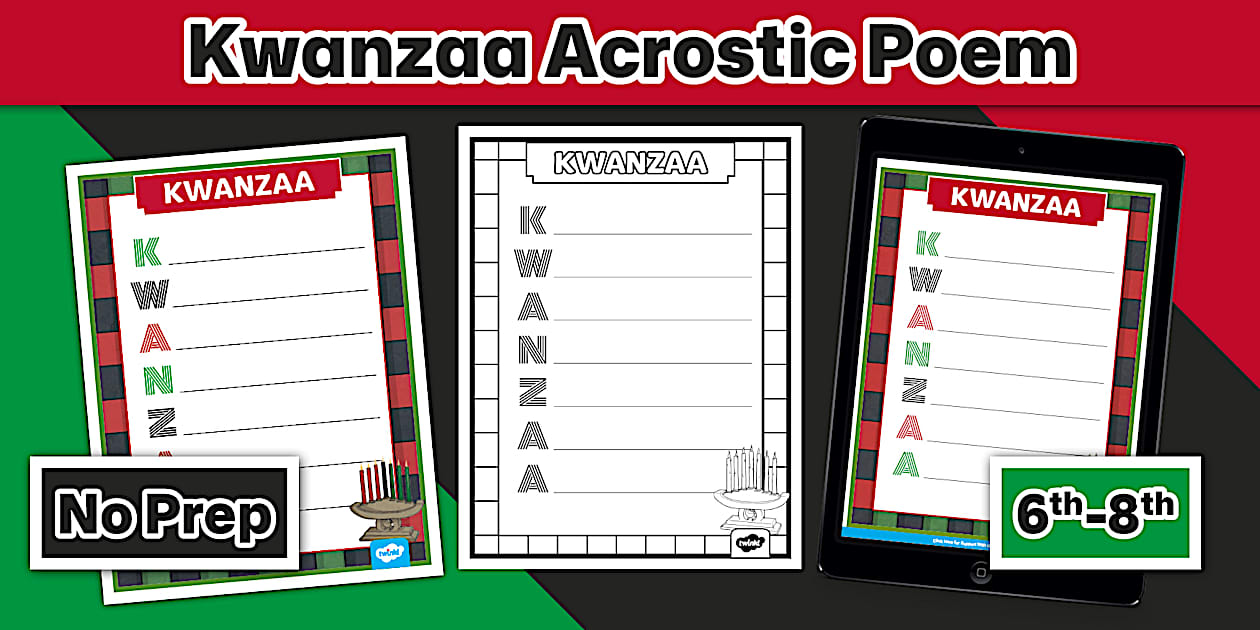 Let's Celebrate Kwanzaa Acrostic Poem Worksheet - Twinkl