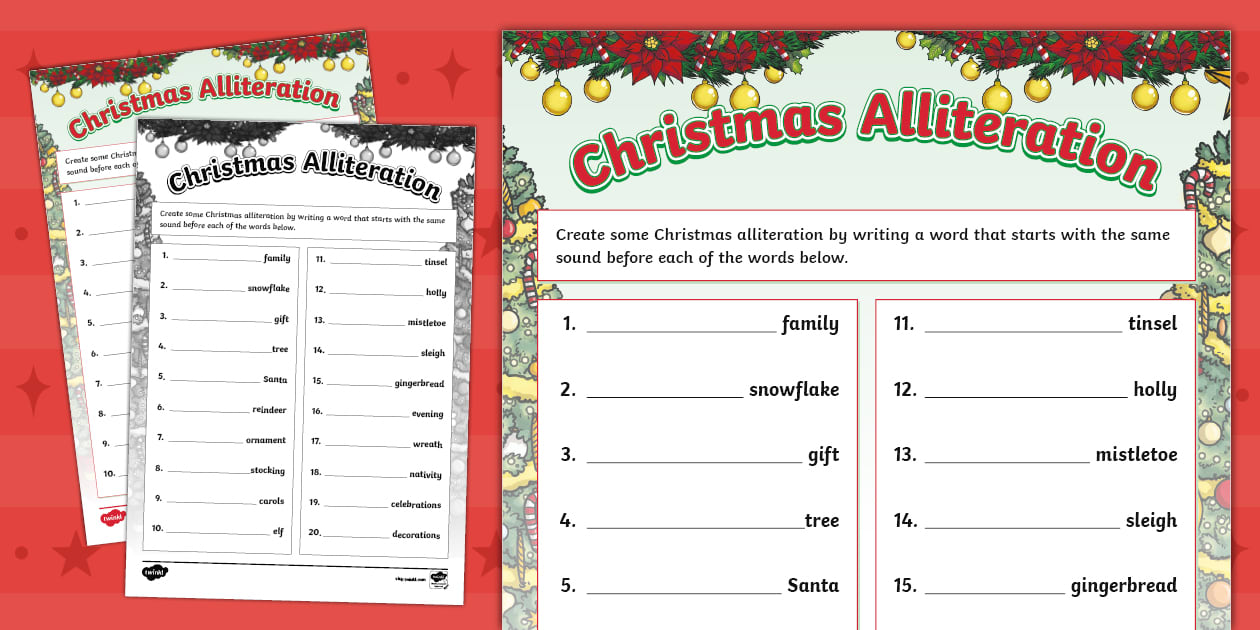 KS2 Christmas: Alliteration Worksheet (teacher made)