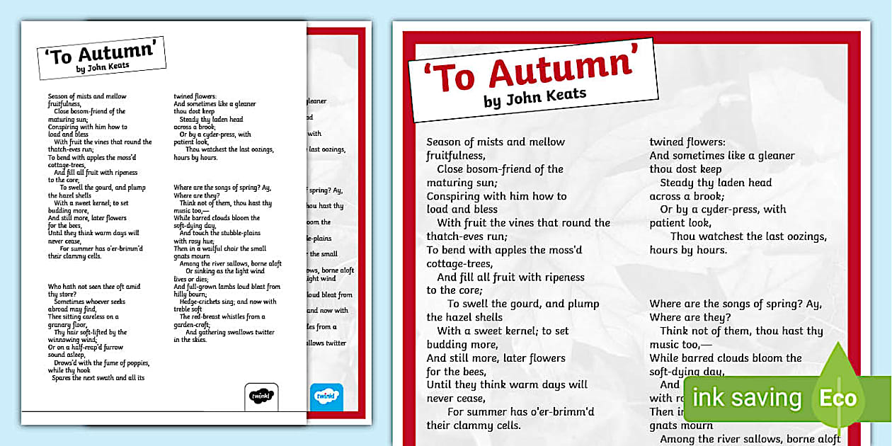 'To Autumn' by John Keats: Display Poster and Handout