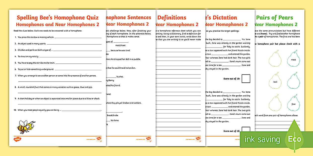 Homophones and Near Homophones - KS2 Spelling - Twinkl
