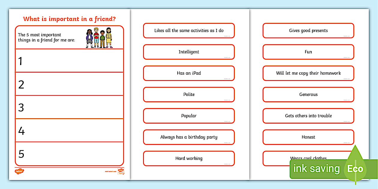 What Is Important In A Friend Sorting Activity - communicate