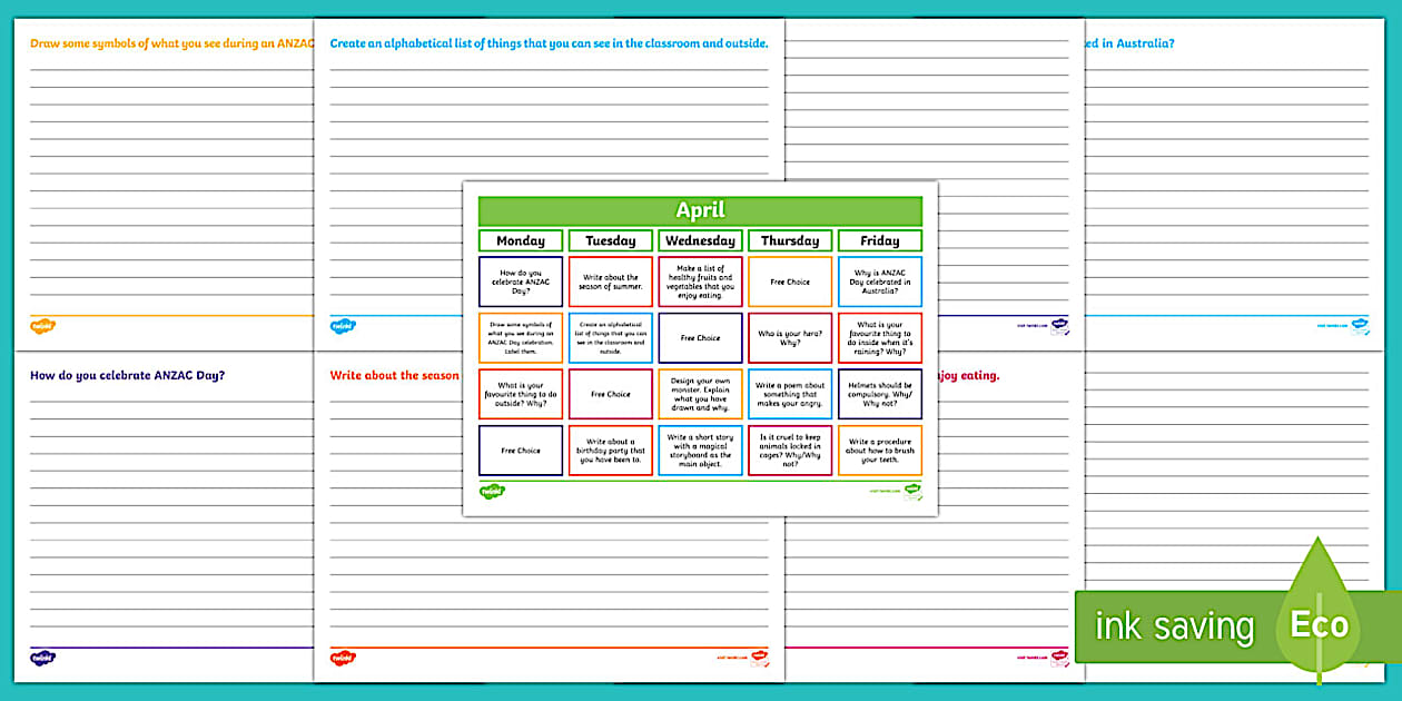 SA April Writing Prompts Display Calendar (teacher made)