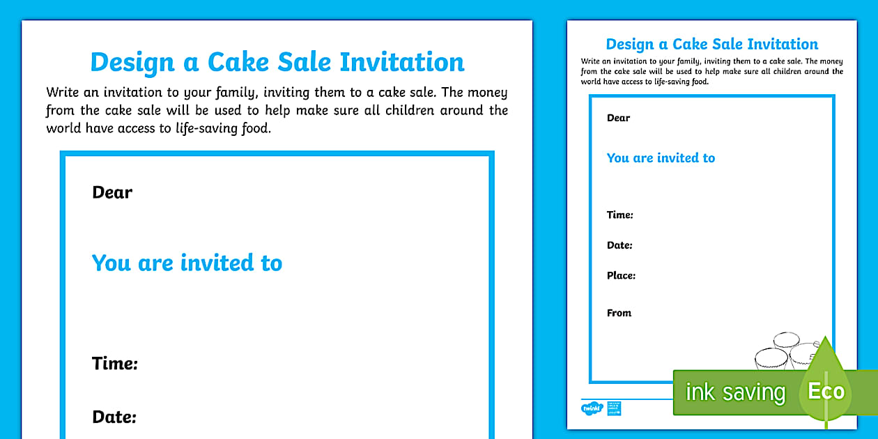 EYFS Cupcake Sale Invitation Worksheet / Worksheet - Twinkl