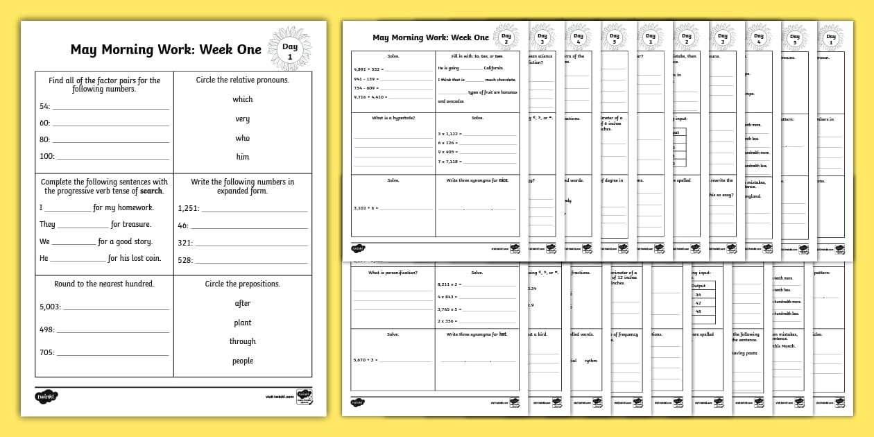 Fourth Grade May Morning Work Bundle - Twinkl