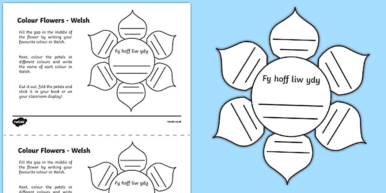 Editable MFL Welsh Colour Flowers Worksheet - Twinkl