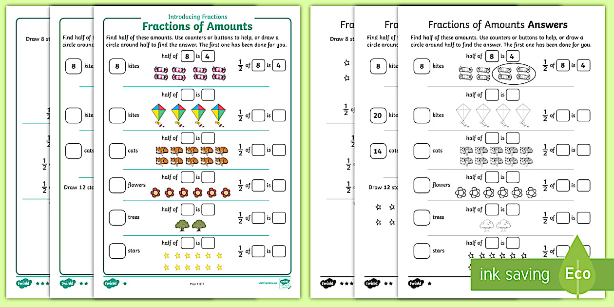Introducing Fractions Of Amounts Finding Half Differentiated Worksheet
