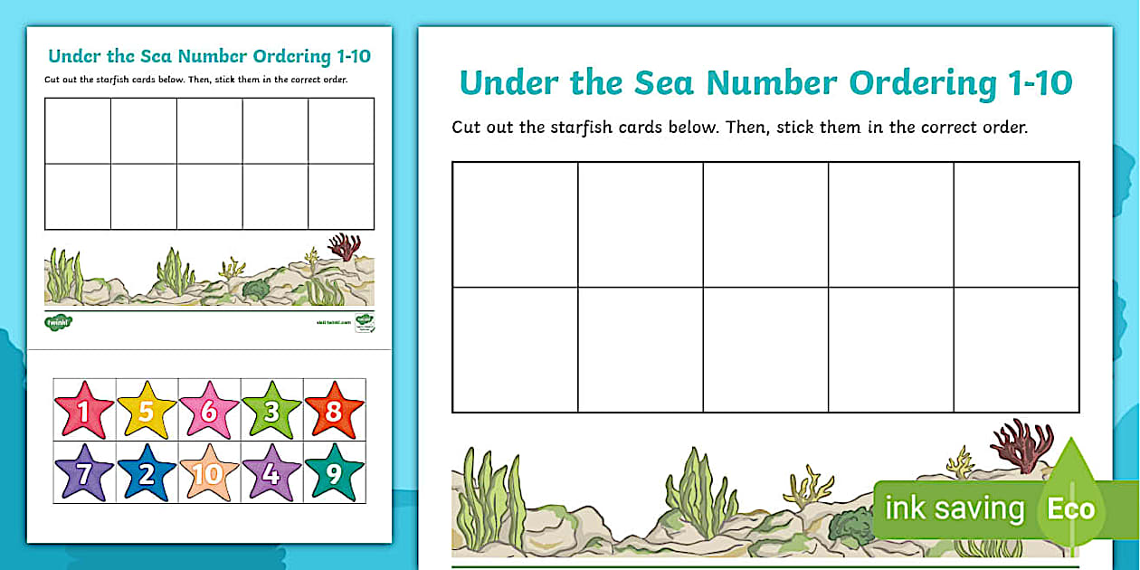 👉 Under the Sea Cut and Stick Number Ordering Sheet 1 to 10